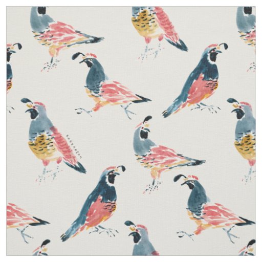 QUAIL O'CLOCK California Quails Cream Fabric | Zazzle