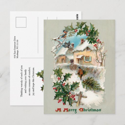 Quaint Nostalgic Vintage Rustic Winter Scene Postcard | Zazzle