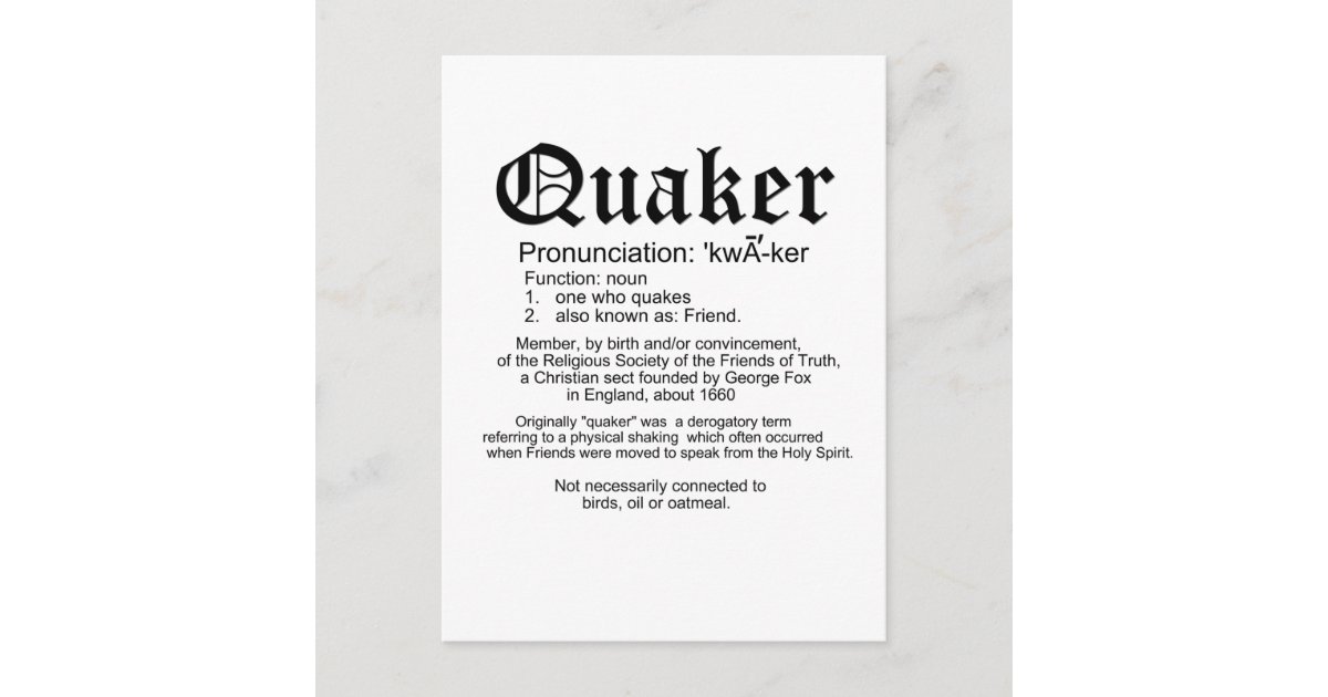 Quaker Definition Postcard | Zazzle
