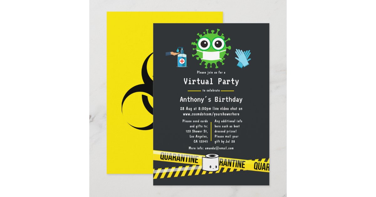 Quarantine Virtual Birthday Party Invitation | Zazzle