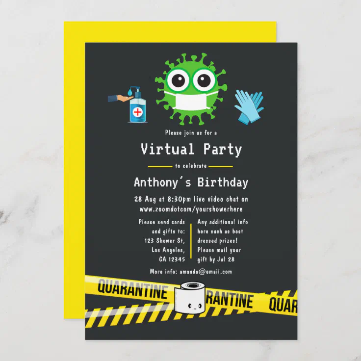 Quarantine Virtual Birthday Party Invitation | Zazzle