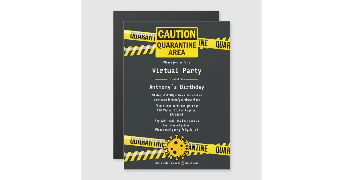 Quarantine Virtual Birthday Party Magnetic Invitation | Zazzle