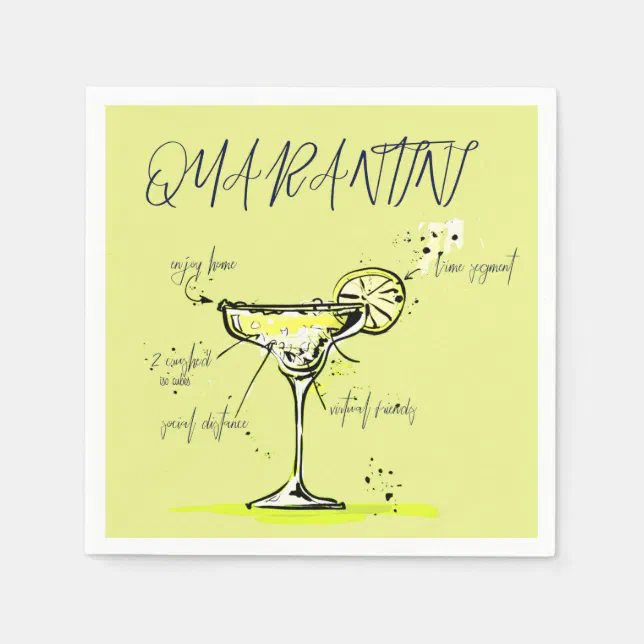 Quarantini Covid Social Isolation Cocktail Recipe Napkins | Zazzle