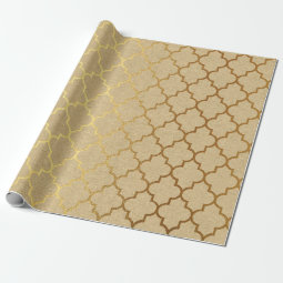 Quatrefoil Art Deco Kraft Gold Elegant Minimal Wrapping Paper | Zazzle