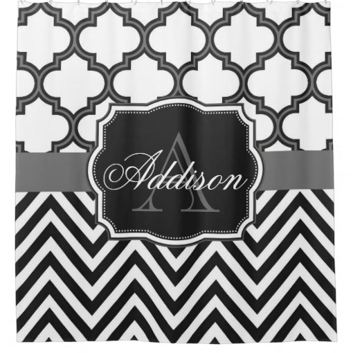 Quatrefoil Chevron Monogram Shower Curtain Zazzle