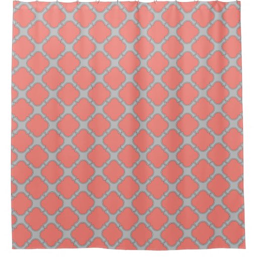 Quatrefoil Coral And Gray Shower Curtain Zazzle