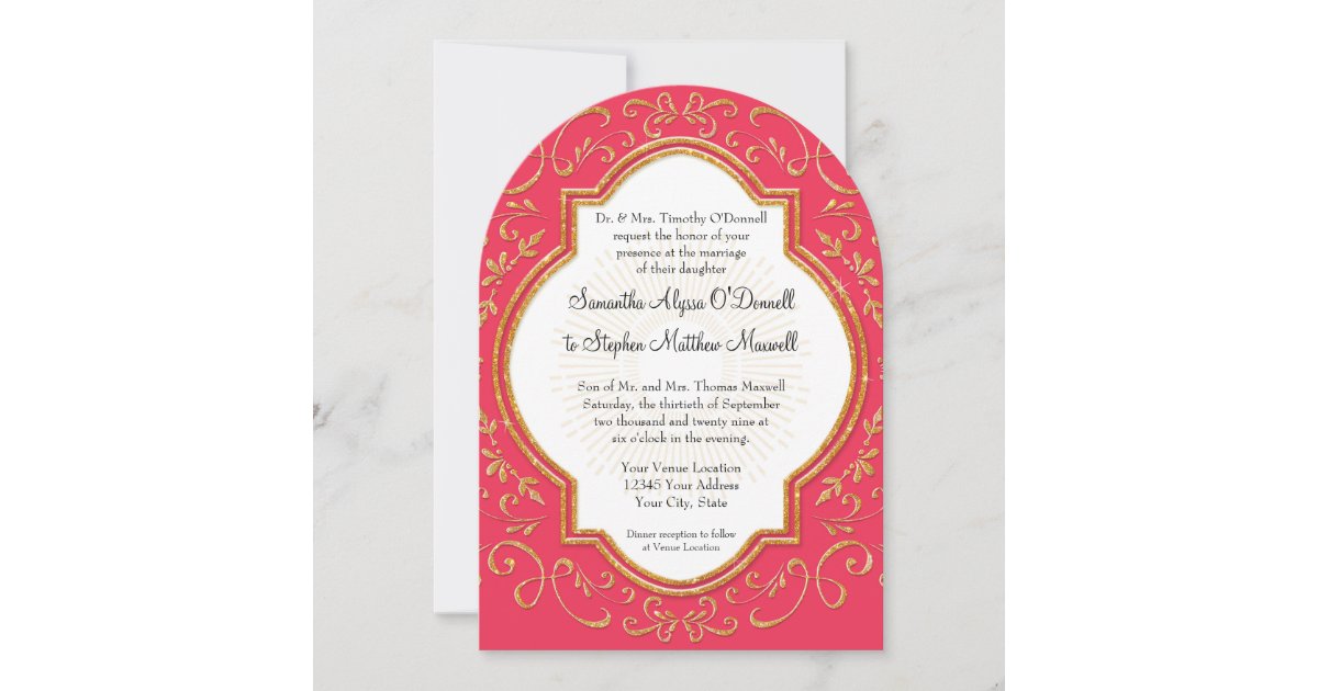 Quatrefoil Frame Script Swirl Gold Glitter Formal Invitation | Zazzle