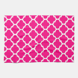 Quatrefoil Hot Pink Kitchen Towels | Zazzle