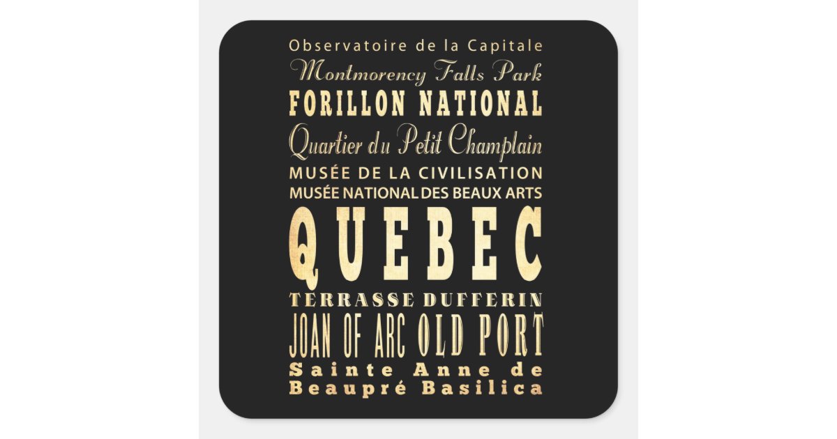 Quebec City of Canada Typography Art Square Sticker | Zazzle