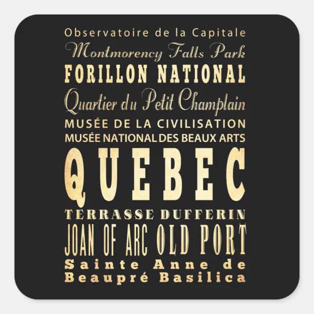 Quebec City of Canada Typography Art Square Sticker | Zazzle