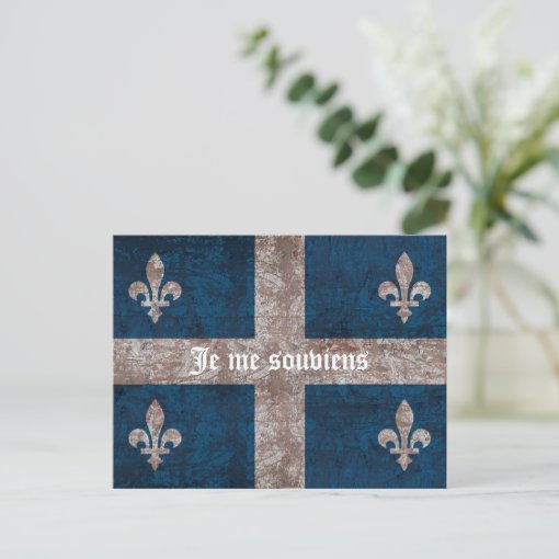 Quebec - grunge flag with motto - classic look postcard | Zazzle