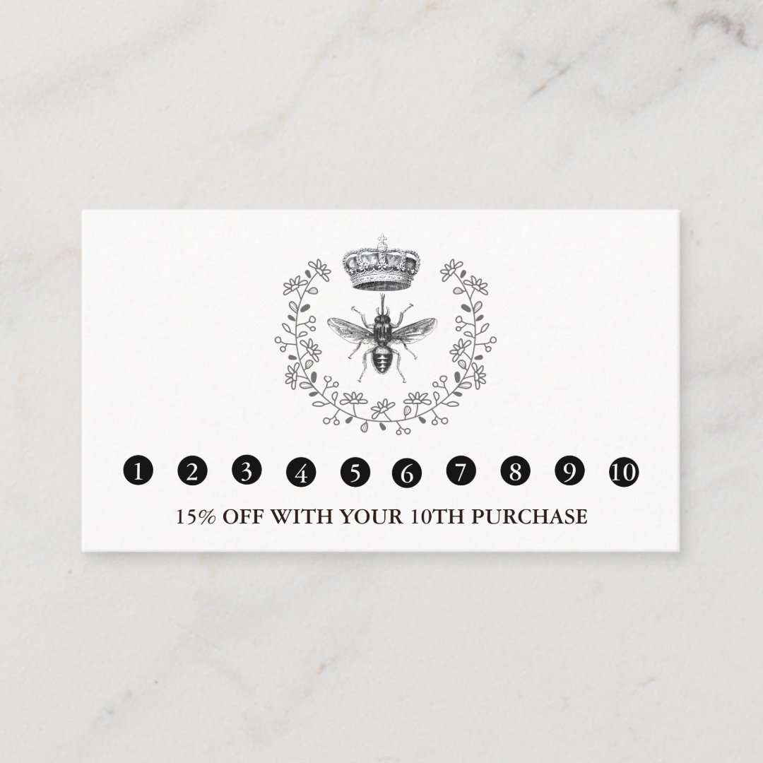 Queen Bee & Crown Apiary Honey Products Farm White Loyalty Card | Zazzle