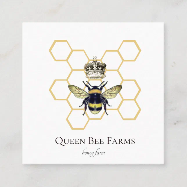 Queen Bee Crown Logo Honeybee Beekeeper Square Business Card | Zazzle