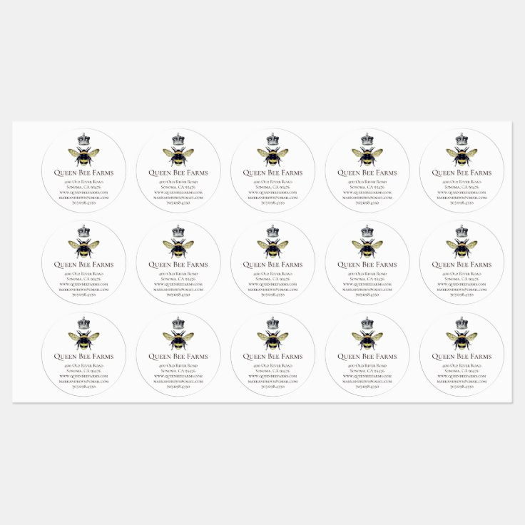 Queen Bee & Crown White Labels | Zazzle