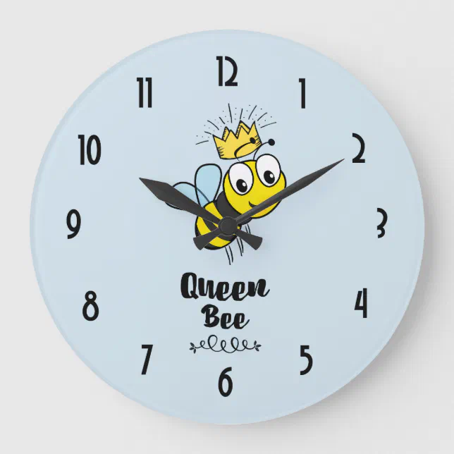 Queen Bee Cute Bumble Bee with Crown Large Clock | Zazzle