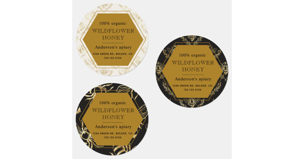 queen bee gold apiary adhesive honey jar labels | Zazzle