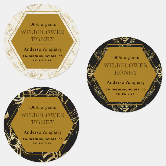 queen bee gold apiary adhesive honey jar labels | Zazzle