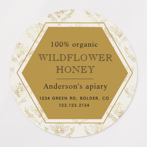 queen bee gold apiary adhesive honey jar labels | Zazzle