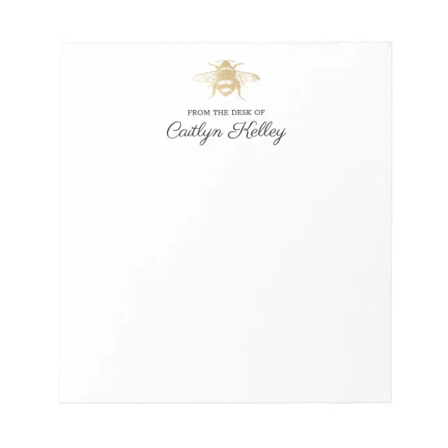 Queen Bee, Gold, From the Desk of Personalized Notepad | Zazzle