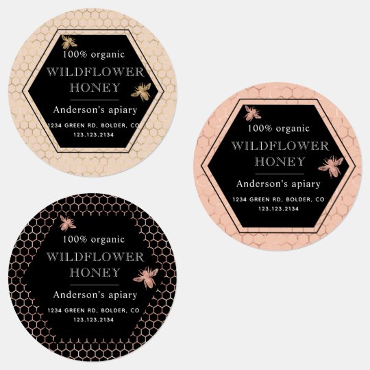 queen bee metallic honeycomb adhesive honey jar labels | Zazzle.com