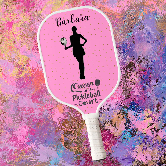 Queen Court Sparkle Pink Name Pickleball Paddle | Zazzle
