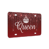Queen Crown Drip Glitter Deep Red License Plate | Zazzle