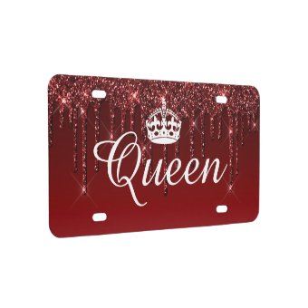 Queen Crown Drip Glitter Deep Red License Plate | Zazzle