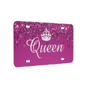 Queen Crown Drip Glitter Magenta License Plate | Zazzle