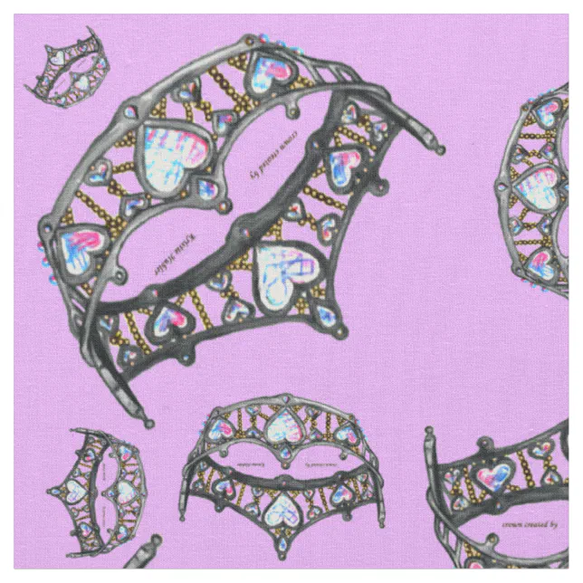 Queen Hearts Silver Crown Tiara pattern pink lilac Fabric | Zazzle