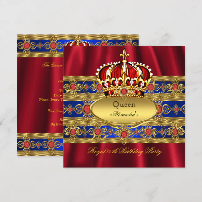 Queen King Prince Royal Blue Regal Red Crown 2 Invitation | Zazzle