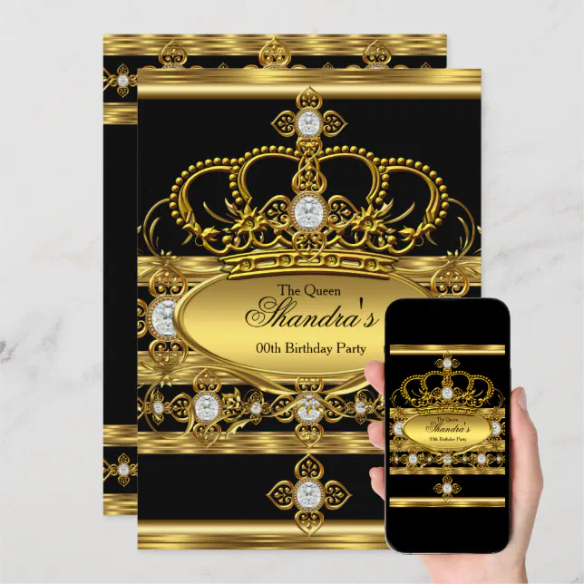 Queen King Prince Royal Gold Diamond Crown Party Invitation | Zazzle