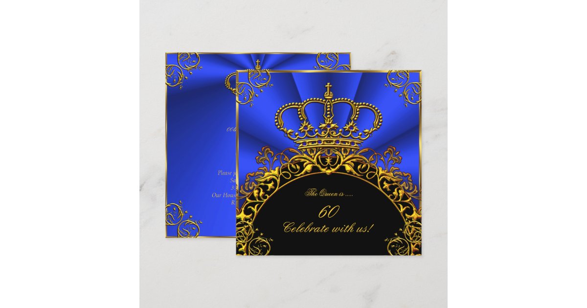 Queen King Regal Gold Royal Blue Birthday Party Invitation | Zazzle