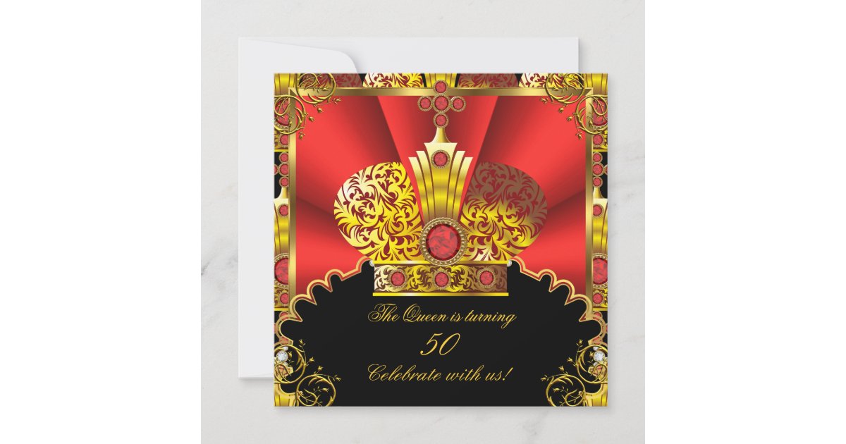 Queen King Regal Red Gold Royal Birthday Party 3 Invitation | Zazzle