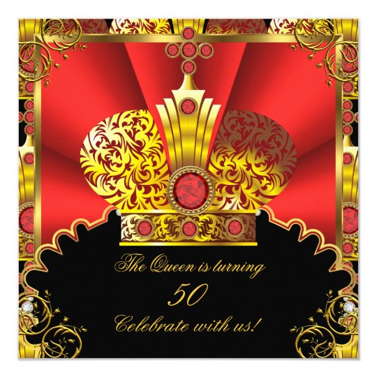 Queen King Regal Red Gold Royal Birthday Party 3 Invitation | Zazzle.com