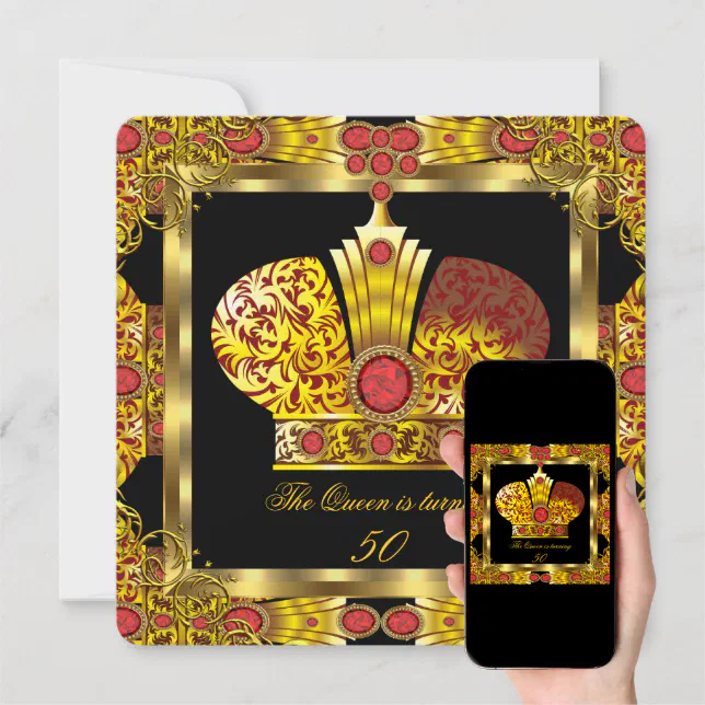 Queen King Regal Red Gold Royal Birthday Party 7 Invitation | Zazzle