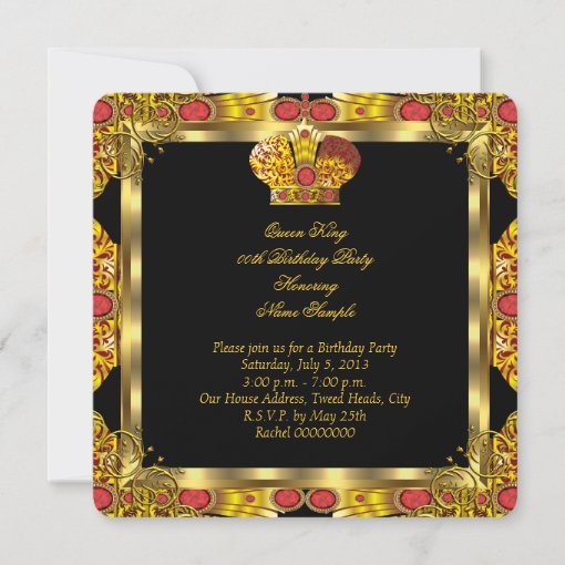 Queen King Regal Red Gold Royal Birthday Party 7 Invitation | Zazzle