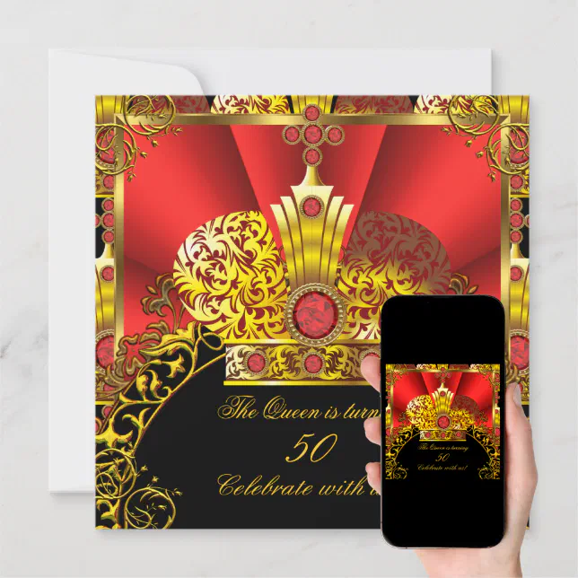 Queen King Regal Red Gold Royal Birthday Party Invitation | Zazzle
