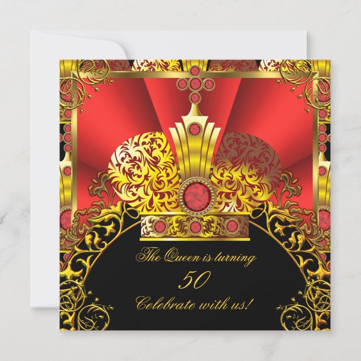 Queen King Regal Red Gold Royal Birthday Party Invitation | Zazzle