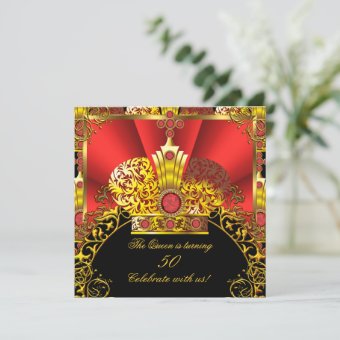 Queen King Regal Red Gold Royal Birthday Party Invitation | Zazzle