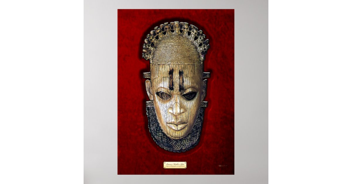Queen Mother Idia - Ivory Edo Mask on Red Velvet Poster | Zazzle