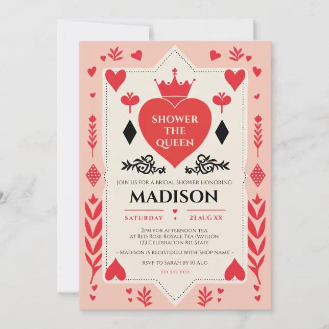 Queen of Hearts Bridal Shower Wonderland Tea Party Invitation | Zazzle