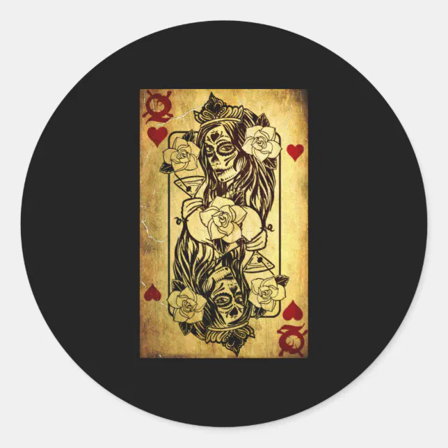 Queen Of Hearts Card Deck Old Classic Round Sticker | Zazzle