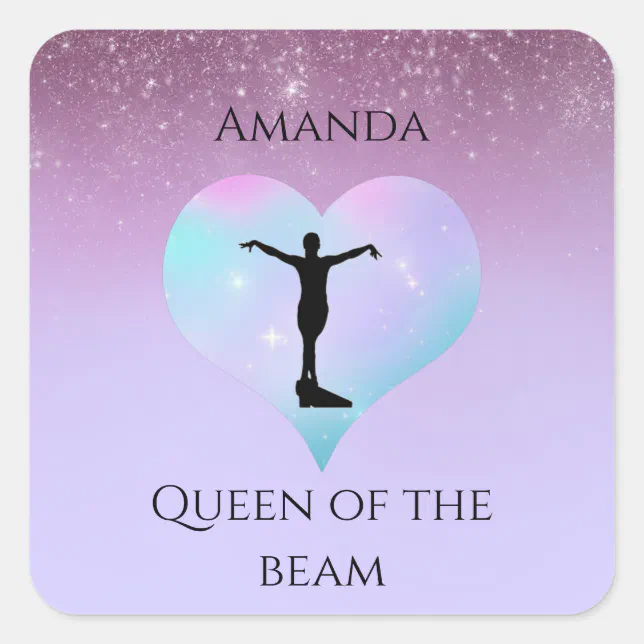 Queen Of The Beam Gymnastics Purple Ombre Glitter Square Sticker | Zazzle