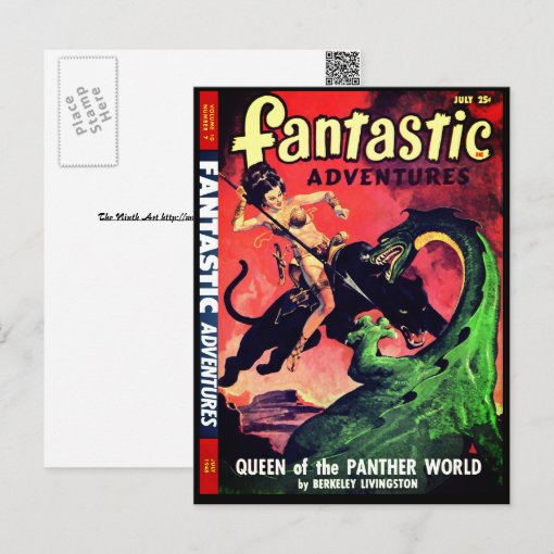 Queen of the Panther World: Fantasy Pulp Fiction Postcard | Zazzle