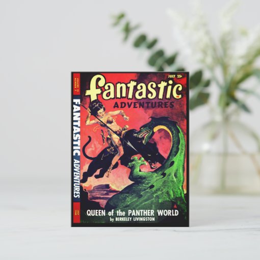 Queen of the Panther World: Fantasy Pulp Fiction Postcard | Zazzle