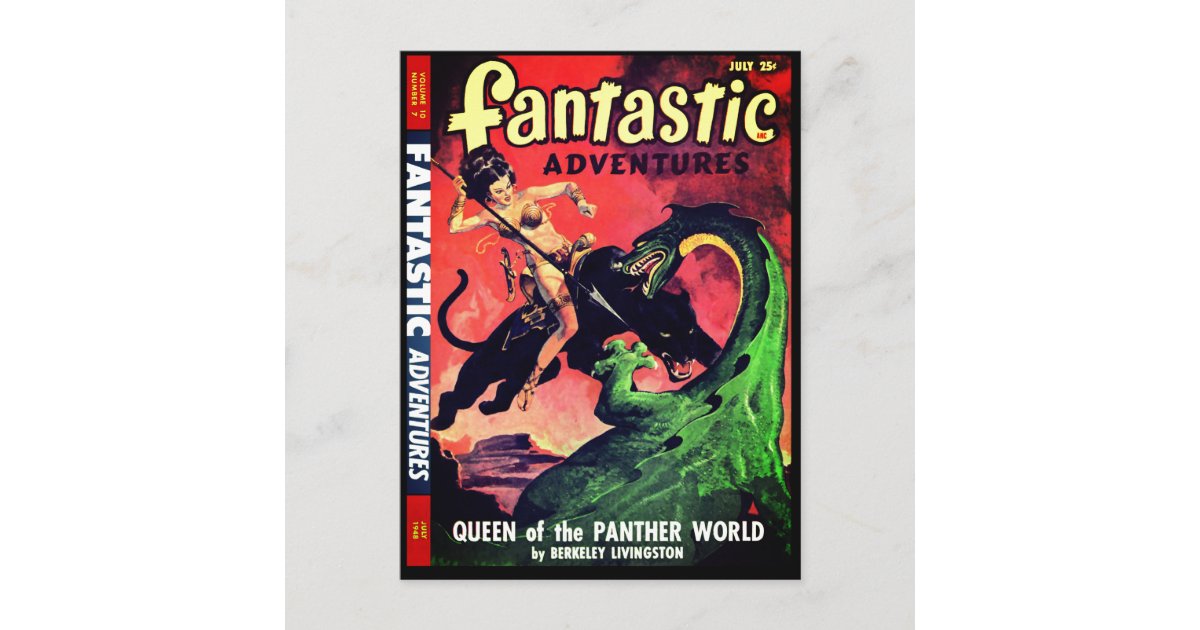 Queen of the Panther World: Fantasy Pulp Fiction Postcard | Zazzle