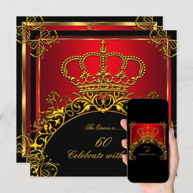 Queen or King Regal Red Gold Royal Birthday Party Invitation | Zazzle