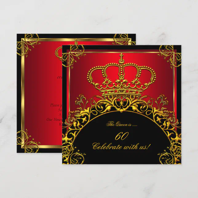 Queen or King Regal Red Gold Royal Birthday Party Invitation | Zazzle