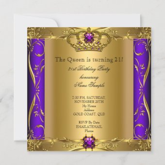 Queen Princess Regal Purple 21st Birthday Party Invitation | Zazzle