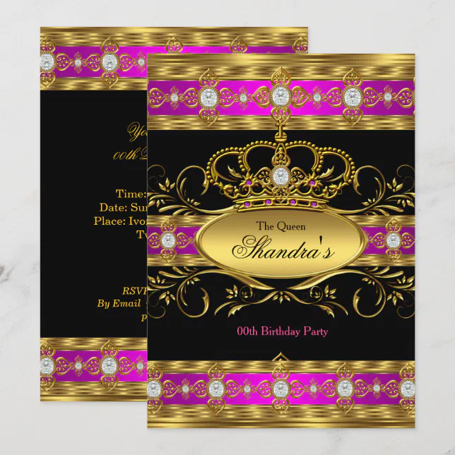 Queen Princess Royal Pink Gold Diamond Crown Party Invitation | Zazzle